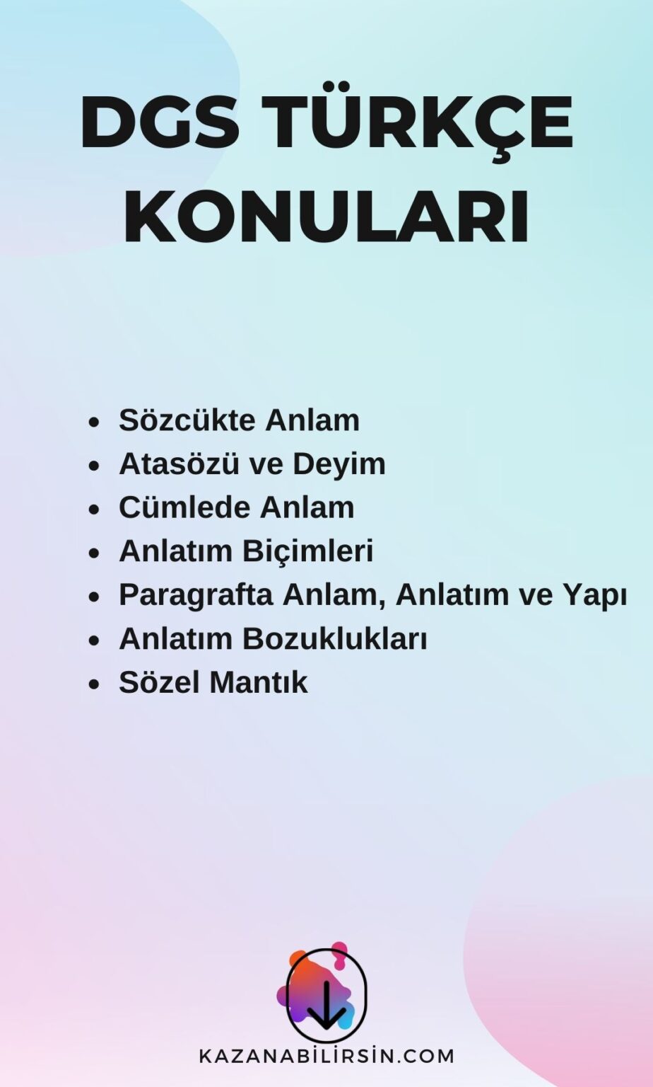 DGS Türkçe Konuları ve Soru Dağılımı 2025 + PDF - Kazanabilirsin